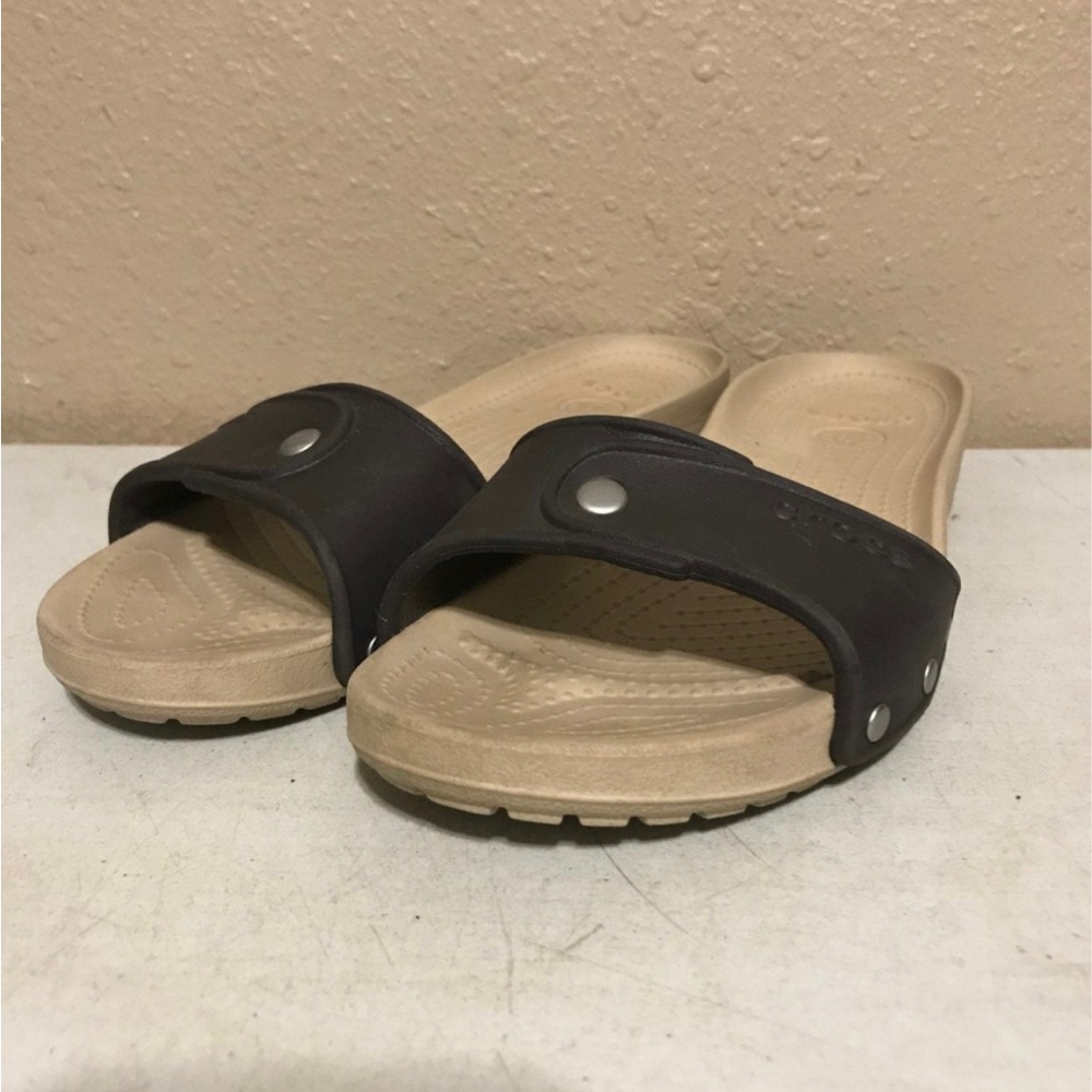 Crocs Brown Tan Slides Slide On Slip Sandals Womens 7 - Gem